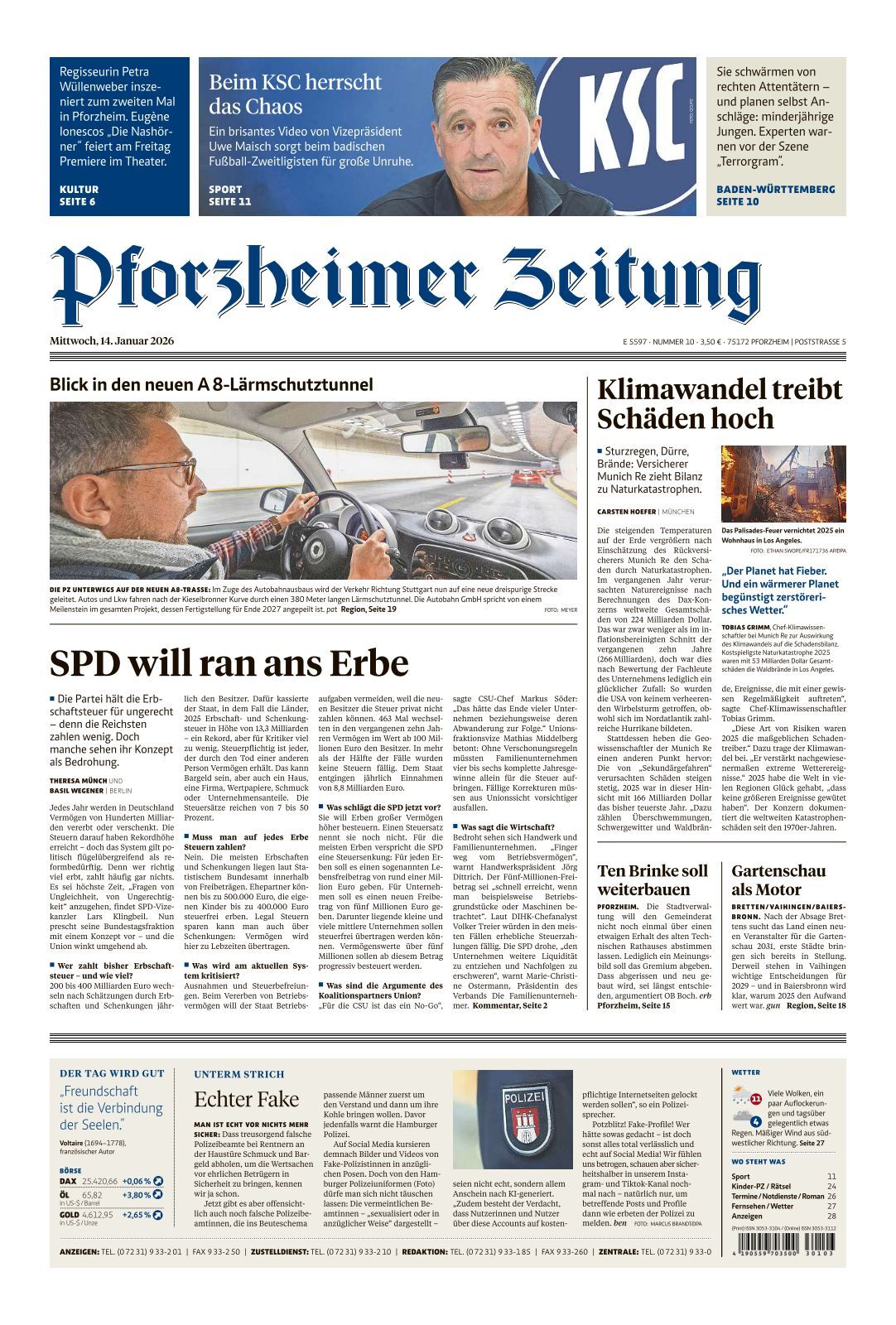 Pforzheimer Zeitung - Ausgabe Pforzheim - 2026-01-14